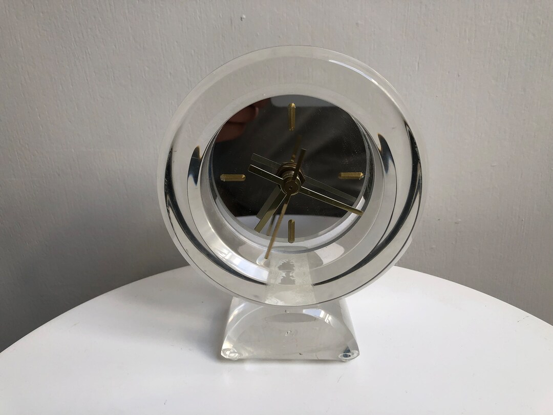 Modern Lucite Table Clock With Mirror Face - Etsy