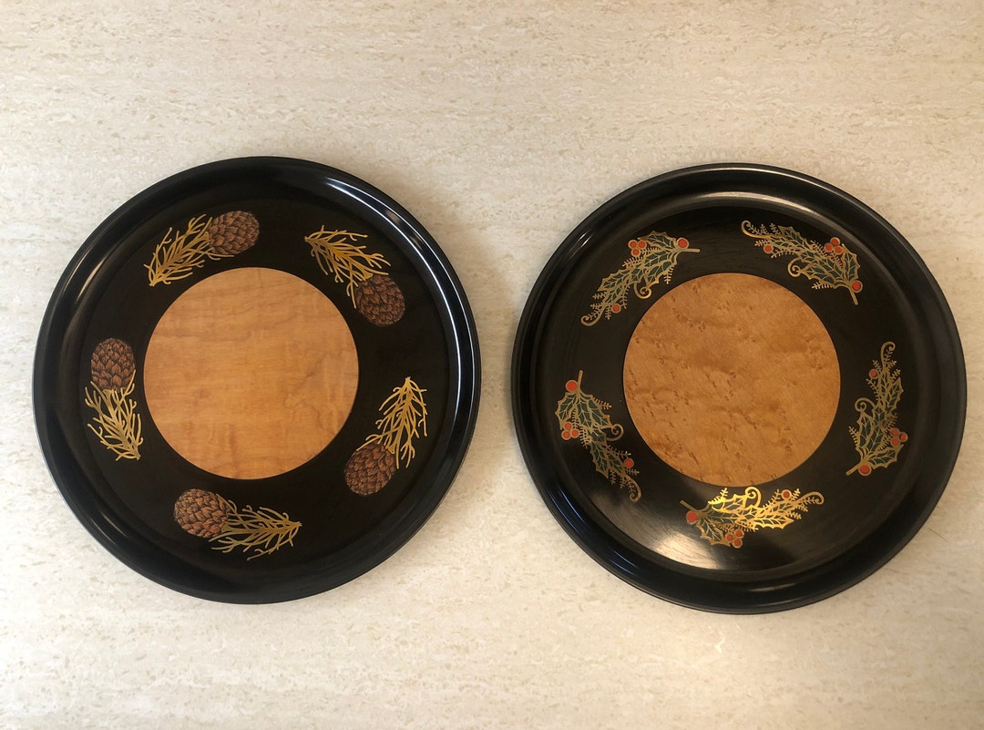 Couroc Resin Holiday Cheese Trays With Wood and Brass Inlays, Set of 2 ...