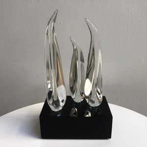 Guyol Crystal Art Glass Penguins Sculpture on Lucite Base - Etsy