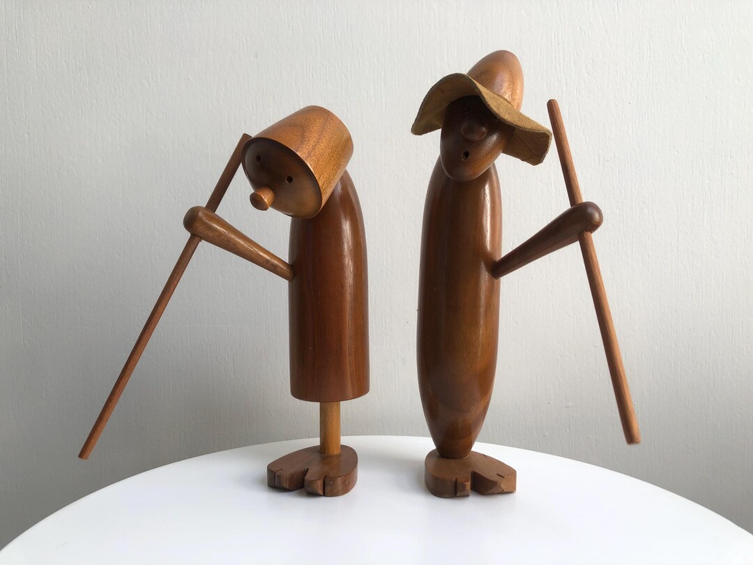 Walnut Wood Fisherman Couple Table Sculptures - Etsy