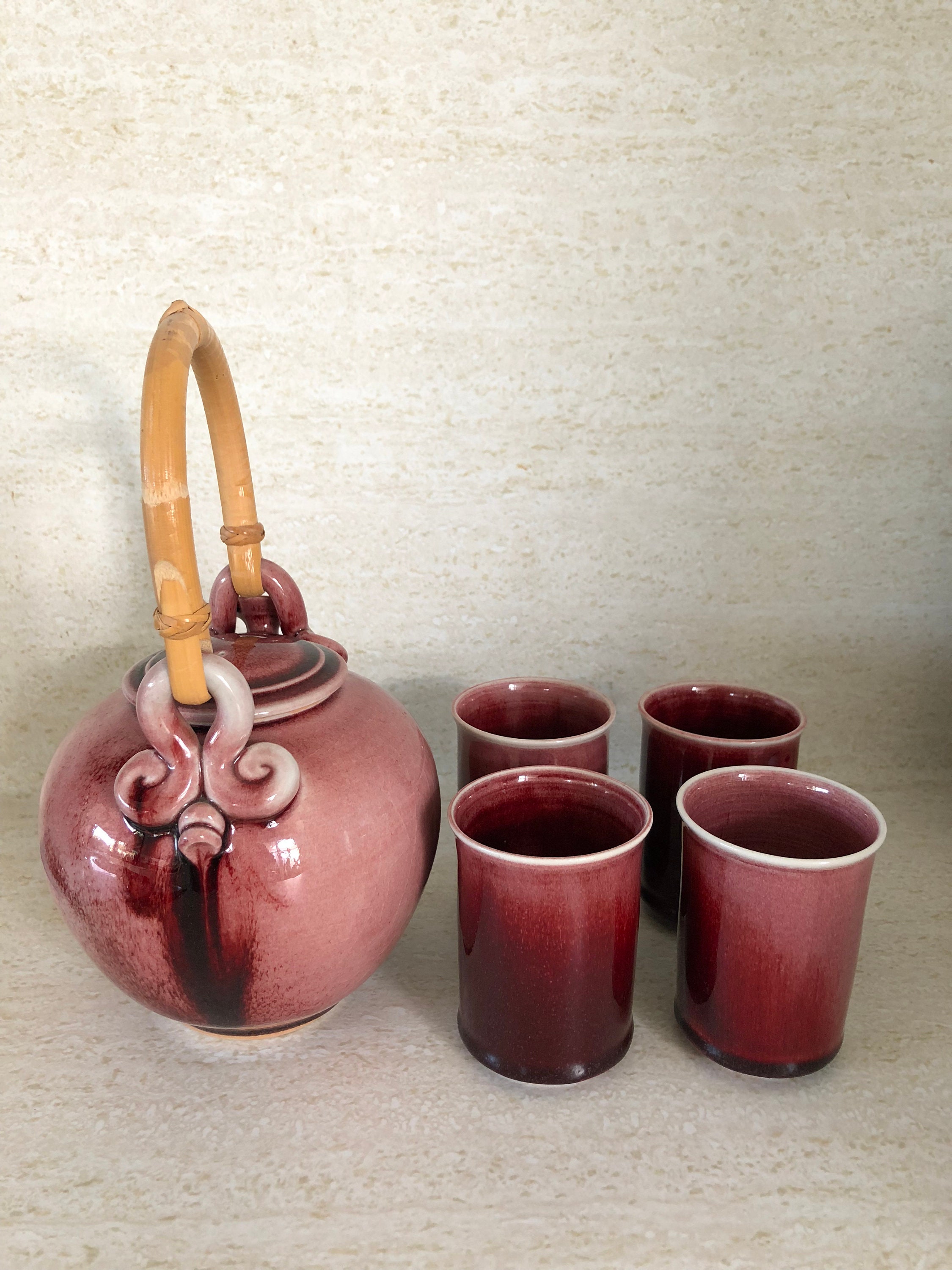 Kimi Masui Studio Pottery Porcelain Teapot and Set of Four Tea Cups - Etsy