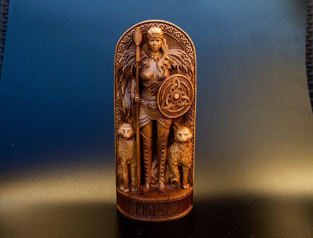 Freya Norse Mythology Goddess Sculpture Wooden Figurine Statue Handmade ...