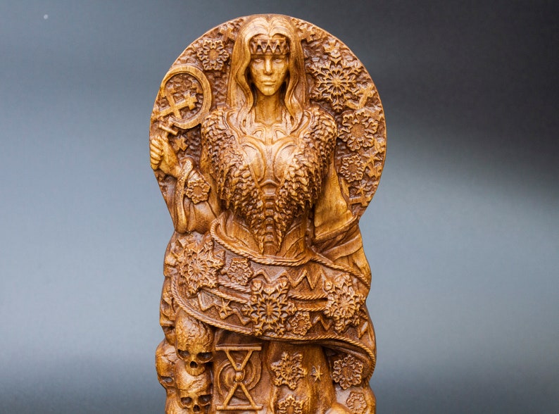 Mara Wood Statue Goddess of Death Slavic Tabletop Pagan Altar Wooden ...