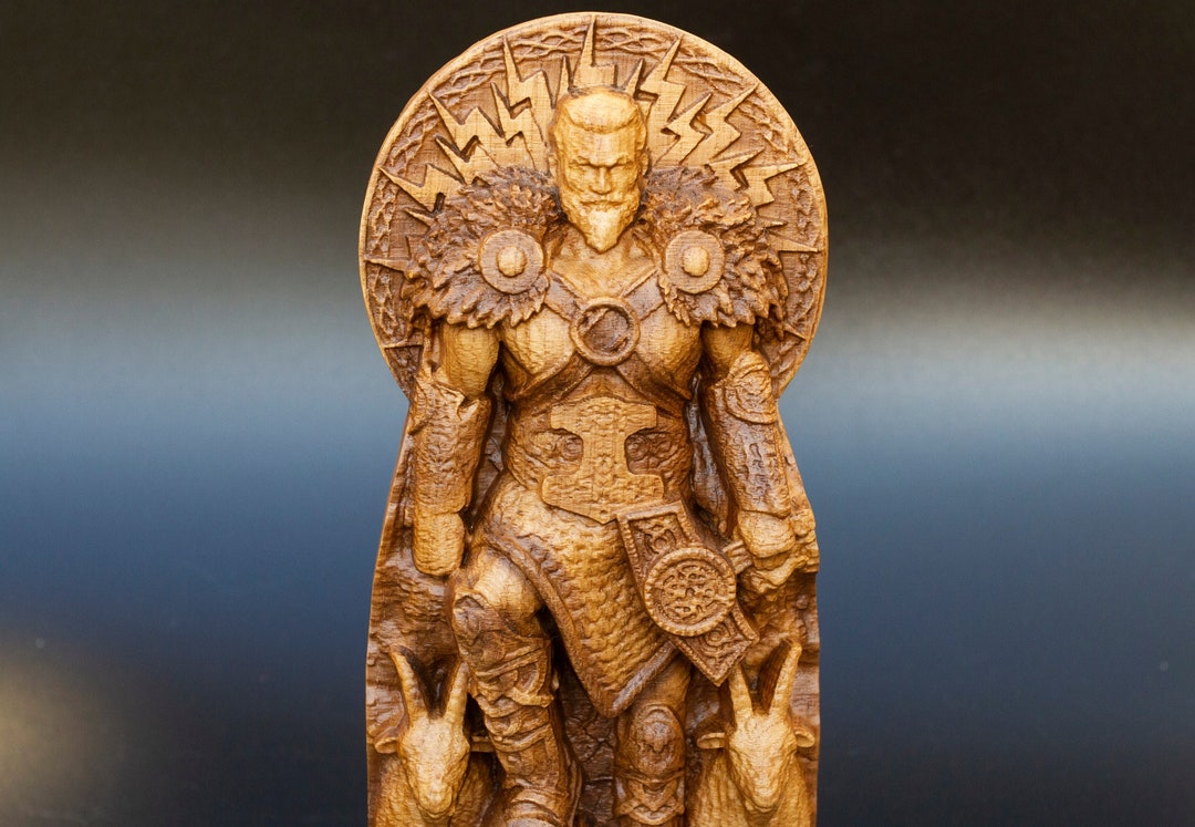 Thor Scandinavian Sculpture Statuette Norse Wooden Art Gift - Etsy
