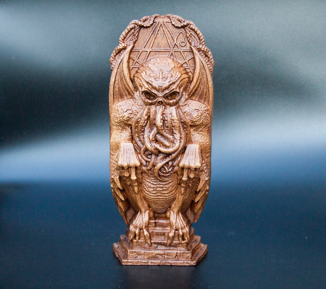 Cthulhu Great Old One Wooden Sculpture for Altar Table 9 Inch Statuette ...
