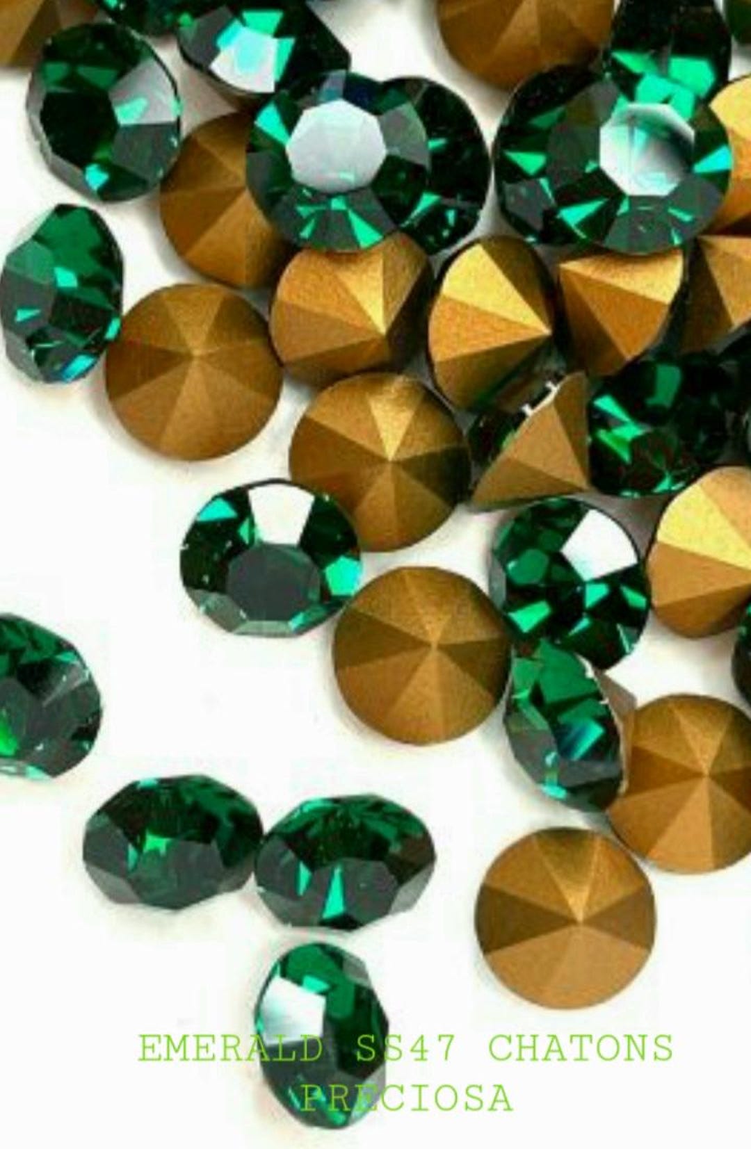 6 Pcs Emerald Point Back Chatons Ss47 Vintage Preciosa Green Crystals ...