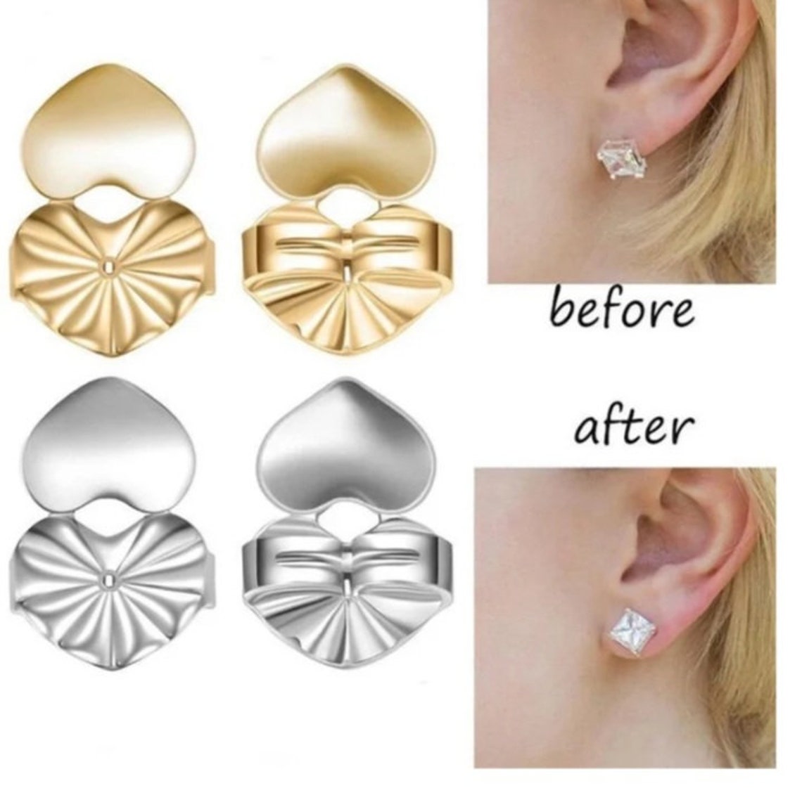 Stainless Steel Earring Lifters, Support for Stretched Lobes (2 Pairs ...