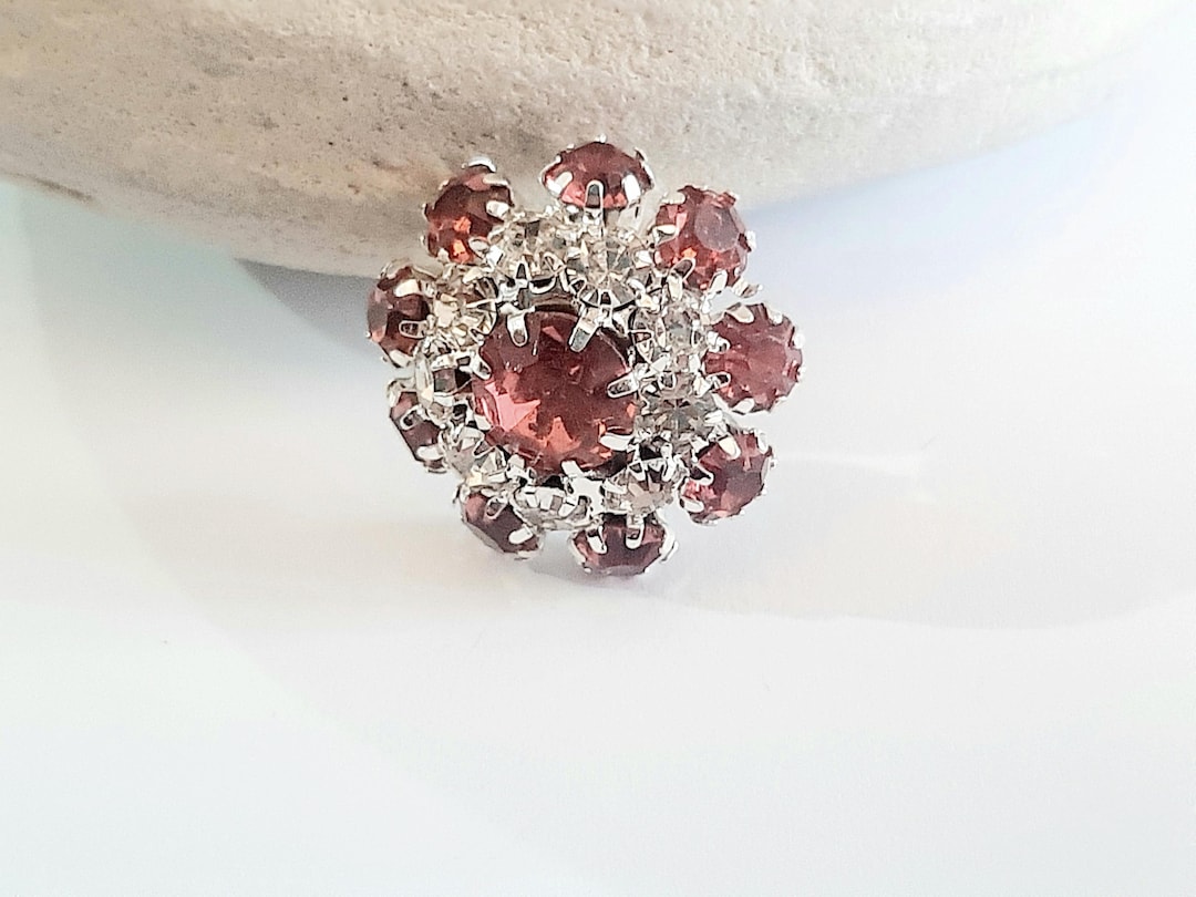 Pink Rhinestone Buttons in Silver Garment Components Sewing Craft ...