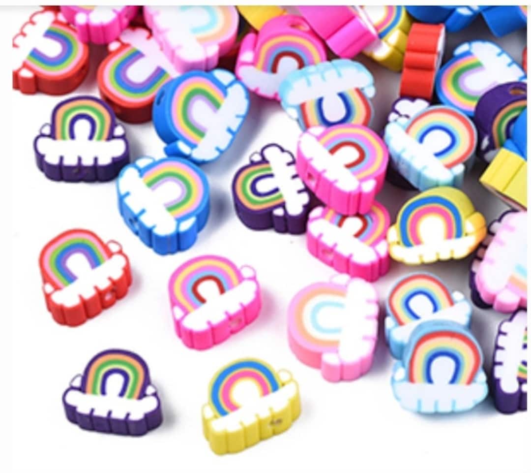 Multi-color Polymer Clay Flat Rainbow Beads, 10x10mm Drilled Beads ...