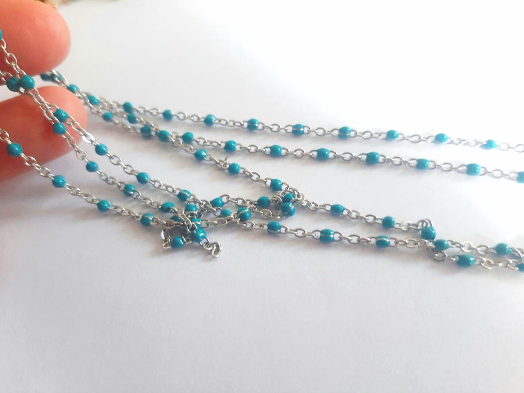 Stainless Steel Beaded Chain per Meter, Epoxy Resin Blue Chain, Cable ...