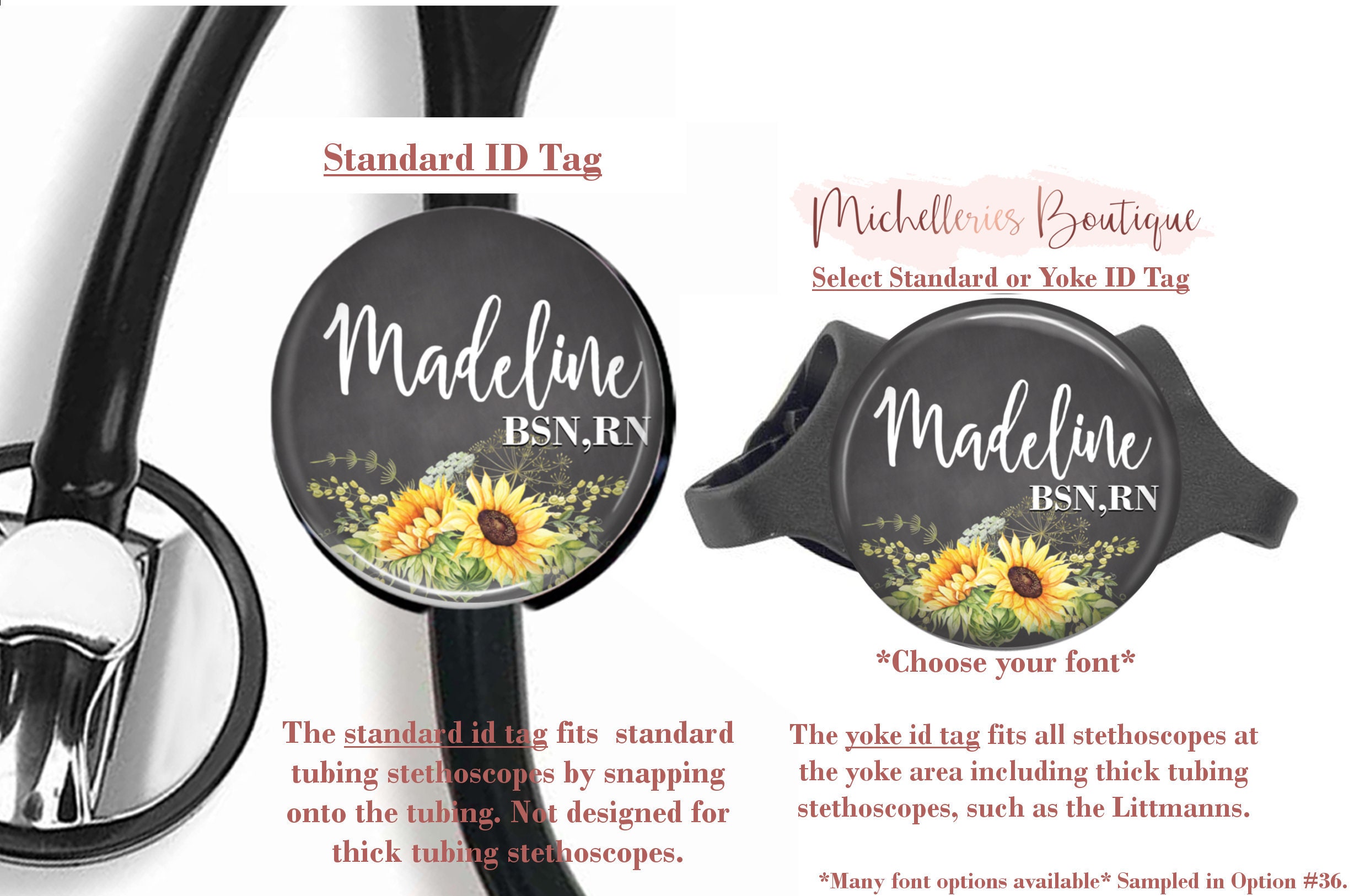 Sunflower Personalized Stethoscope ID Tag Stethoscope Name | Etsy