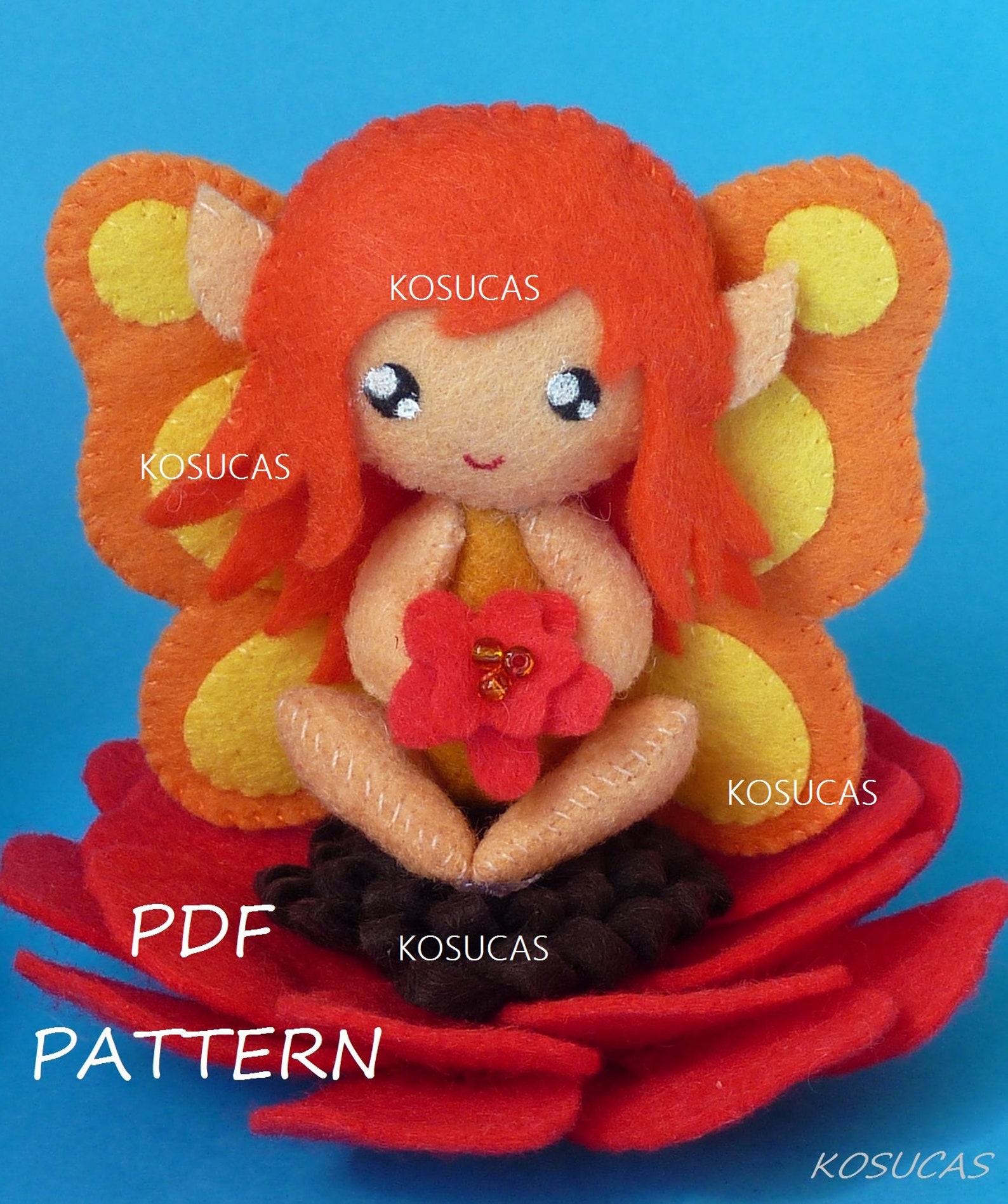 PDF sewing pattern to make a small flower fairy in felt | Etsy
