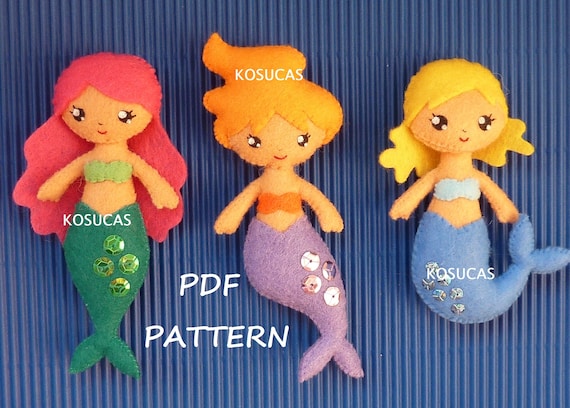 PDF sewing pattern to make a small mermaids in felt. | Etsy