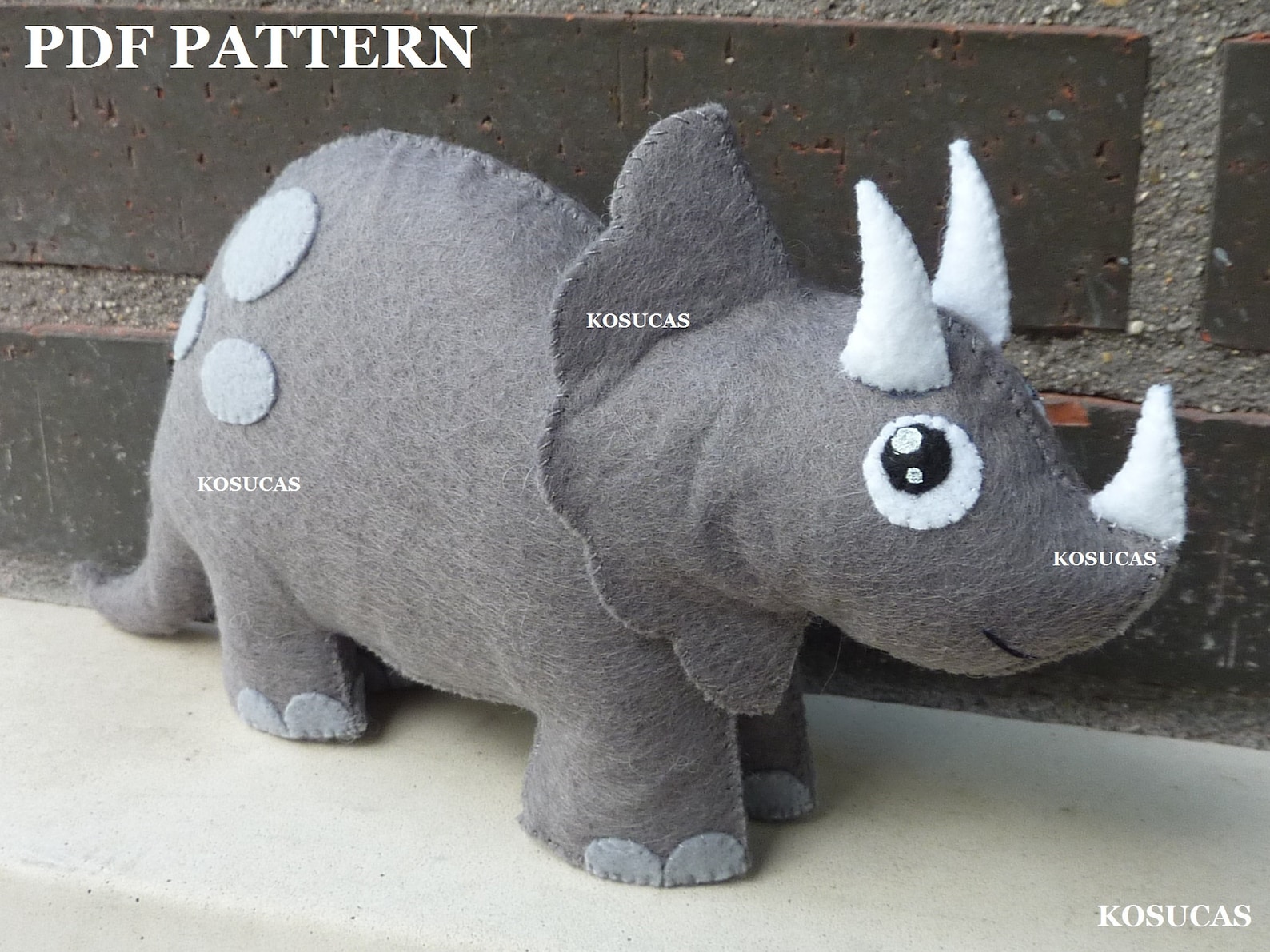 PDF Pattern to Make a Felt Triceratops. | Etsy