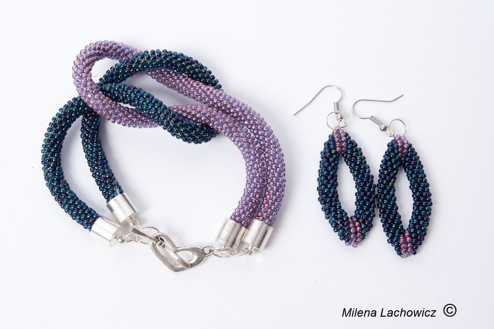 Bead crochet Rope bracelet,and earrings, beaded earrings, rope ...