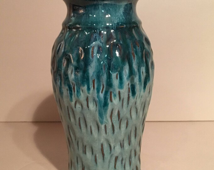 Turquoise Blue Vase / Handmade Carved Ceramic Pottery / Seagrove NC ...
