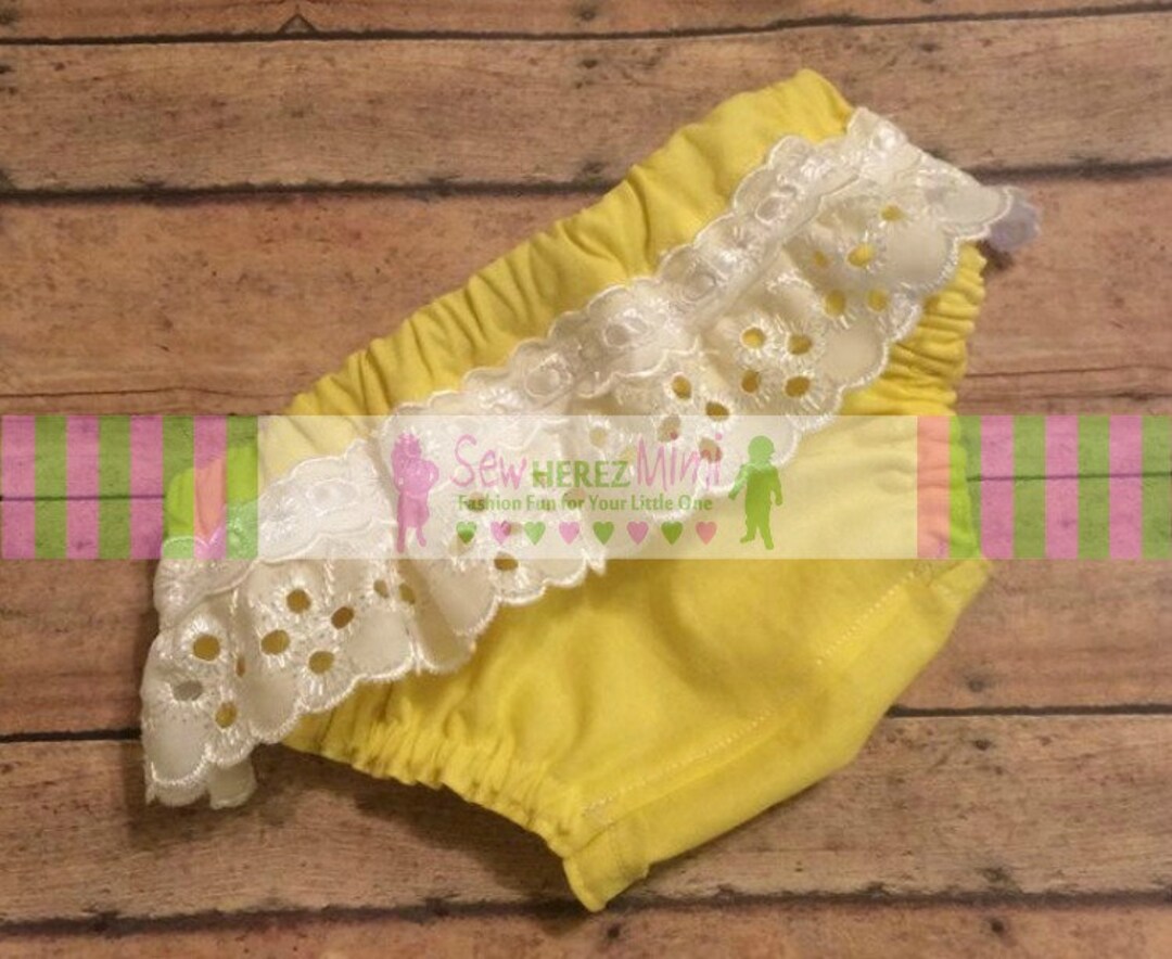 Yellow Diaper Cover SATIN Ribbon EYELET Lace Trim Sizes Newborn 3 Mos 6 ...