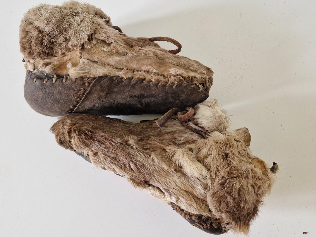 Traditional Antique Lapland Saami Child Shoes, Reindeer Skin ...