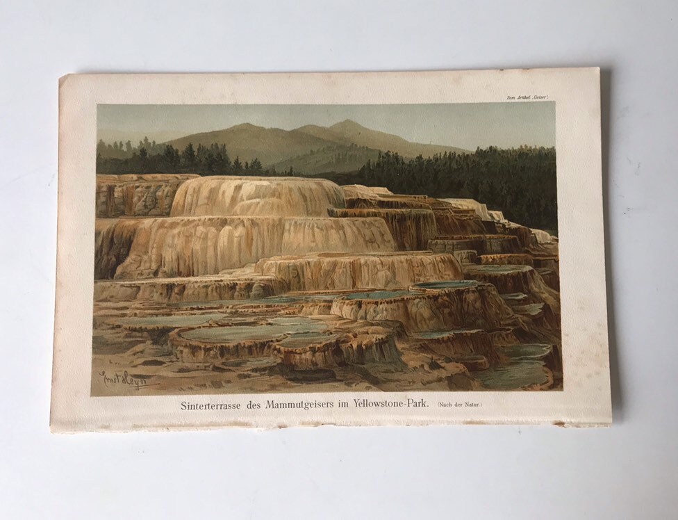 Geysers, Nature, 1890 Original Coloured Lithography Encyclopedia Print ...