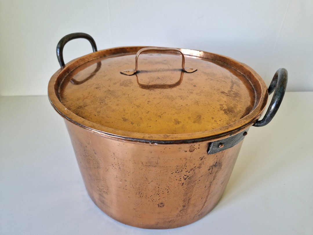 Large Copper Pan With Lid, Copper With Iron, Tinned Inside, Marked on ...