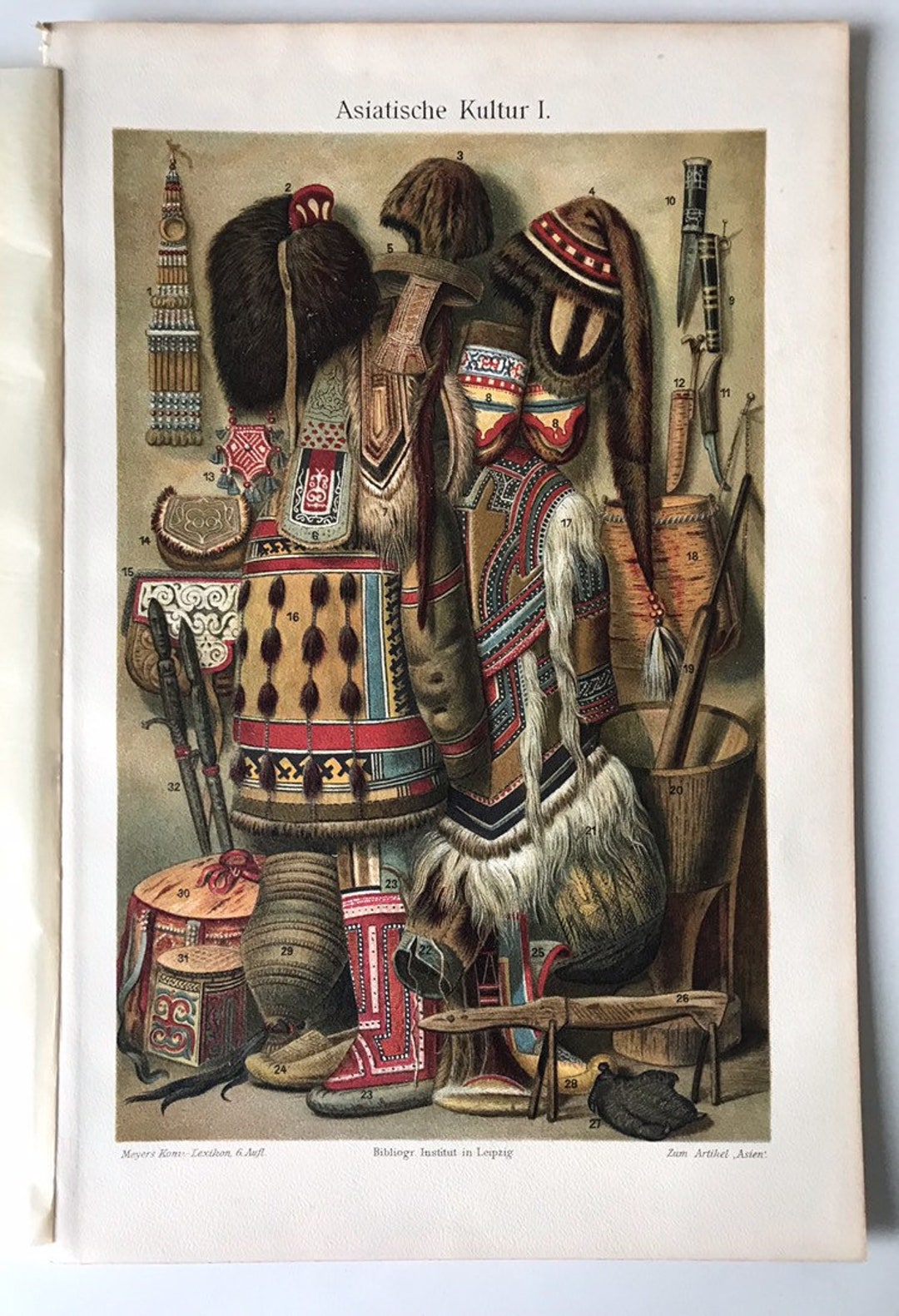 Asian Cultural Objects, Asia, Culture, 1890 Original Coloured ...