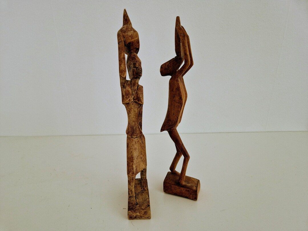 Set of Two Hand Carved Wooden Statuettes, Man and Woman, African ...