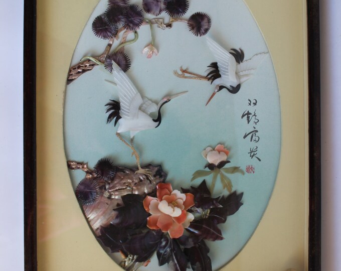 Asian 3 Dimensional Shell Art, Chinese Shadow Box Art, Vintage, Hand ...