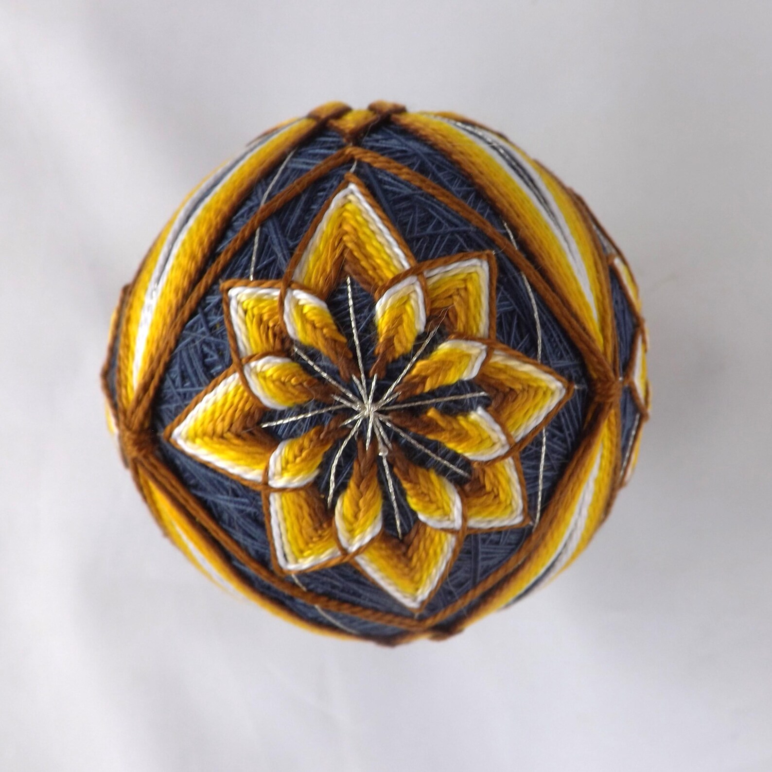 Japanese Temari Ball Handmade by Me "four Yellow Flowers in a Window ...