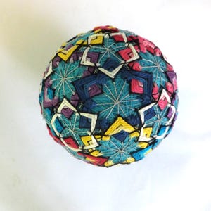 Japanese Temari Ball Made by Me, Thirty Overlapping Flowers in Dk / Lt ...