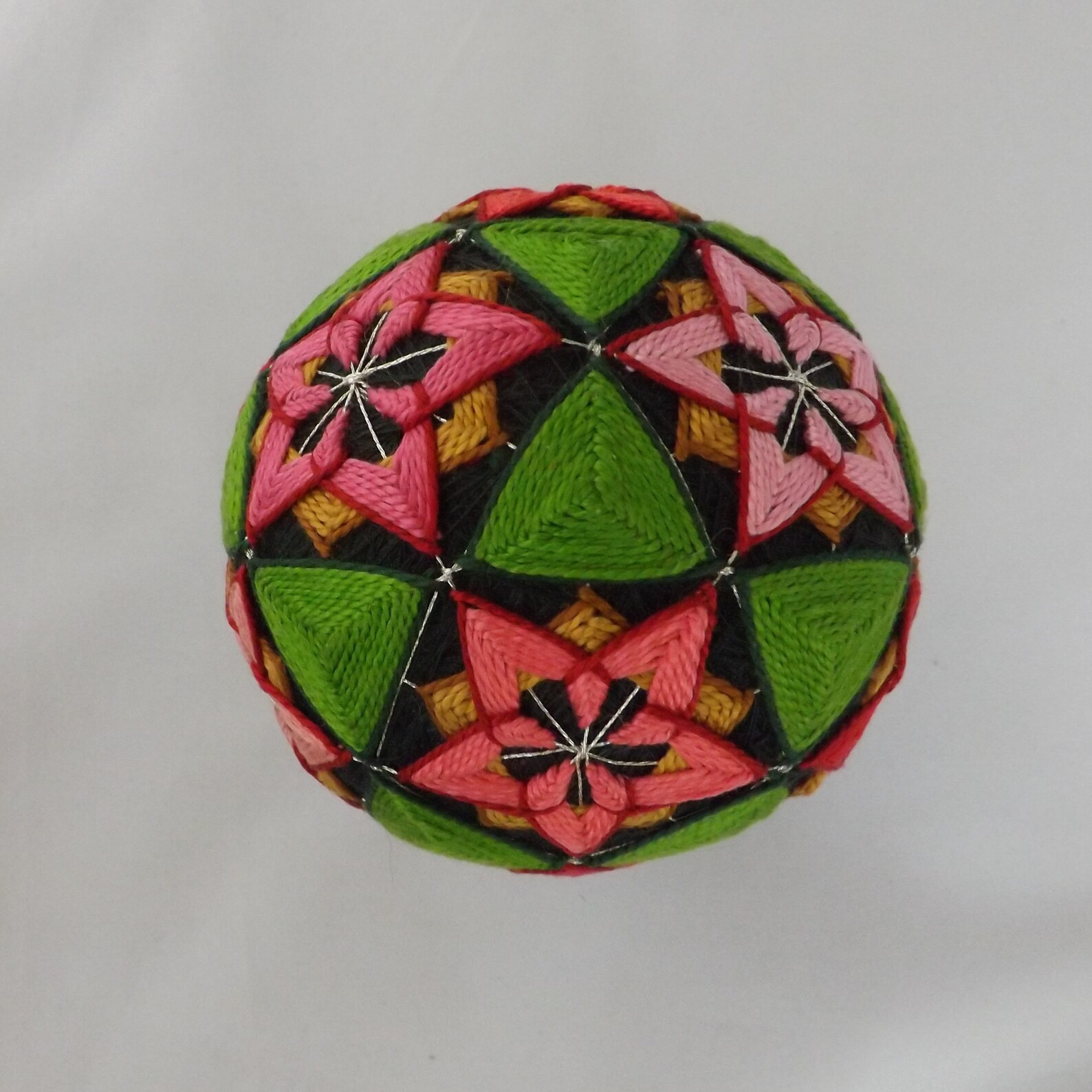Japanese Temari Ball , Handmade by Me, Twelve Kiko Flowers in Pinks ...