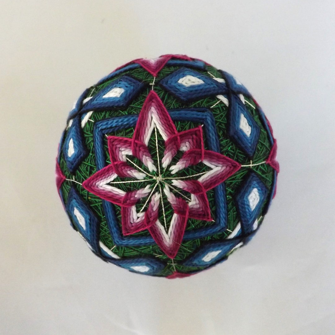 Japanese Temari Ball handmade by Me Purple Flower in a Blue - Etsy