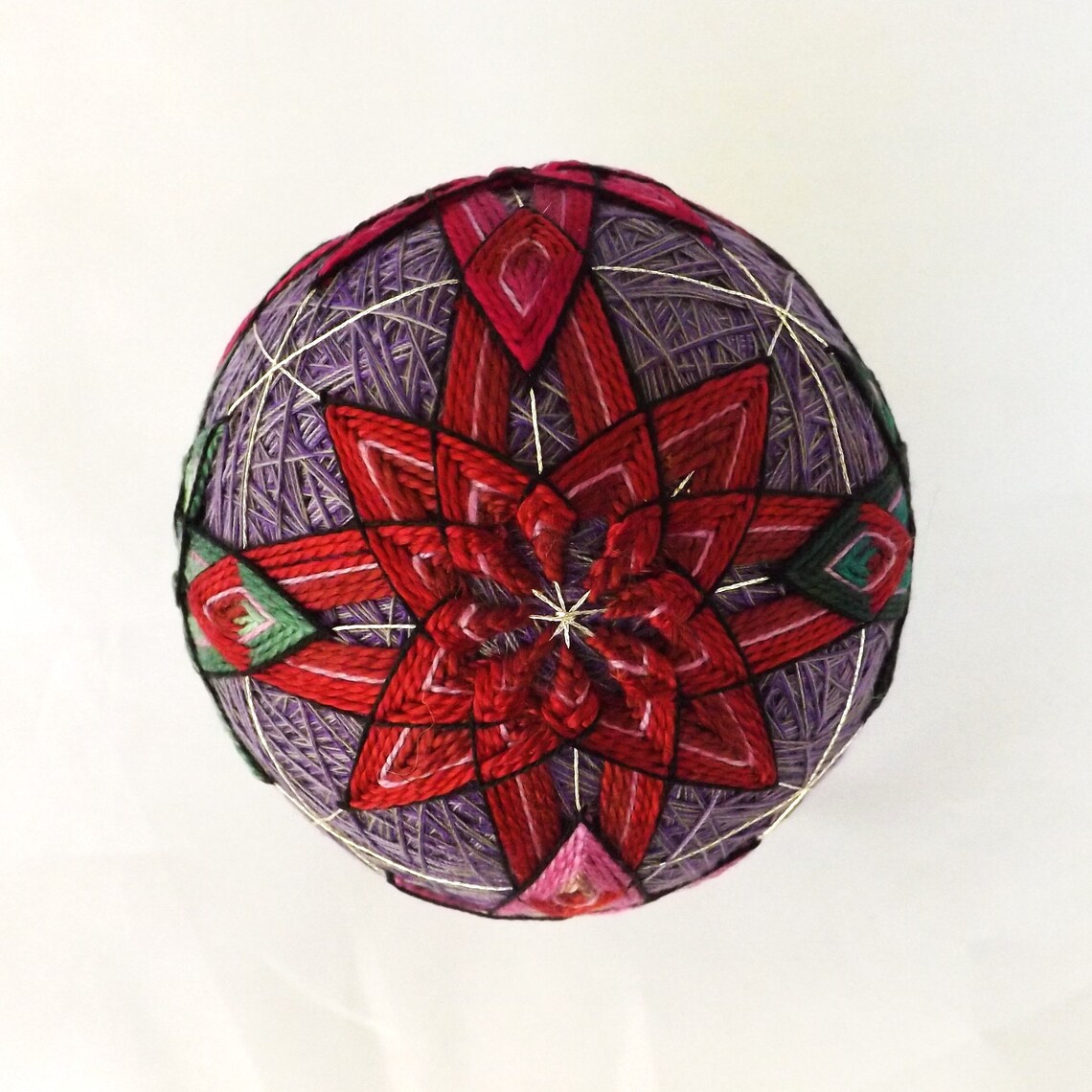 Japanese Temari Ball Handmade by Me Six Woven Flowers in Red - Etsy
