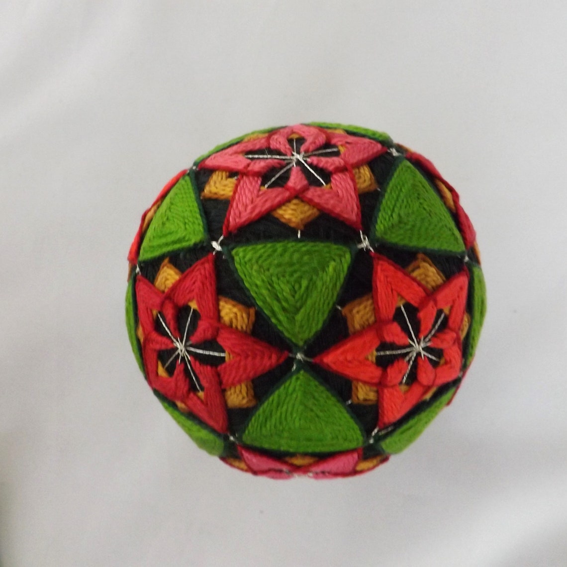 Japanese Temari Ball , Handmade by Me, Twelve Kiko Flowers in Pinks ...