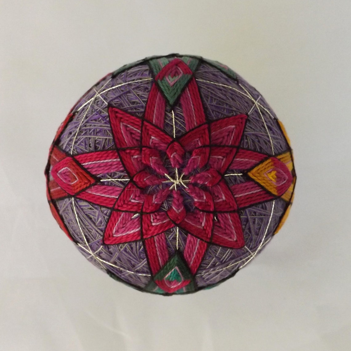 Japanese Temari Ball Handmade by Me Six Woven Flowers in Red - Etsy