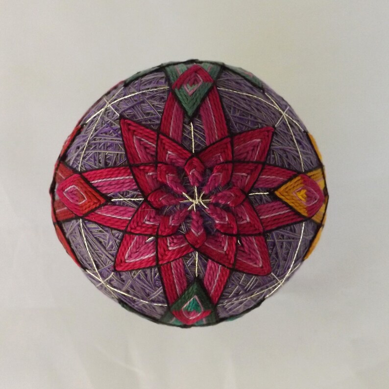 Japanese Temari Ball Handmade by Me Six Woven Flowers in Red - Etsy