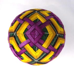 Japanese Temari Ball Handmade Rice Hulls With Bell, Mardi Gras Colors ...