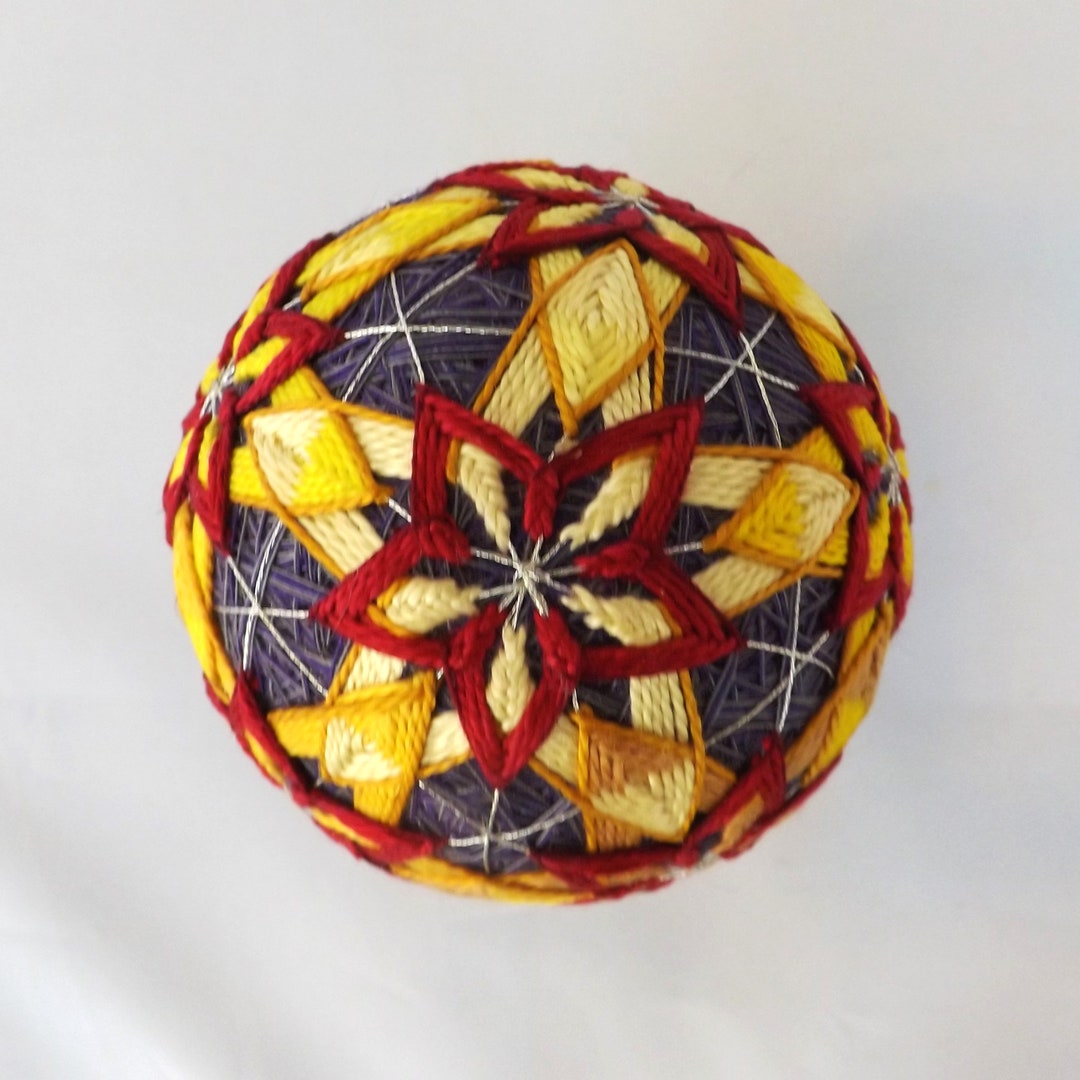 Japanese Temari Ball Handmade Twelve Different Woven Yellow Stars With ...