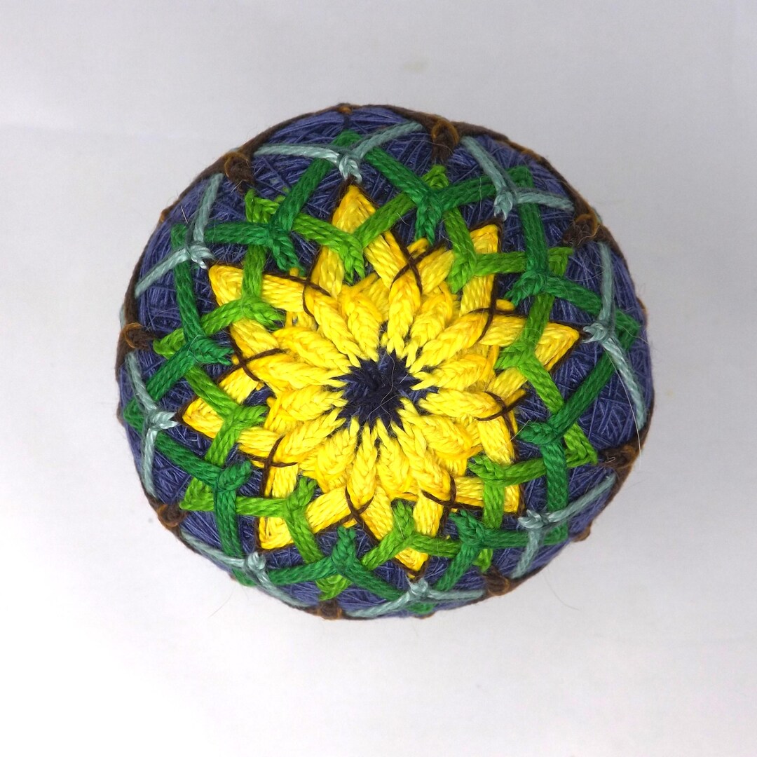 Japanese Temari Ball Handmade by Me, Rice Hulls With Bell, Two Yellow ...