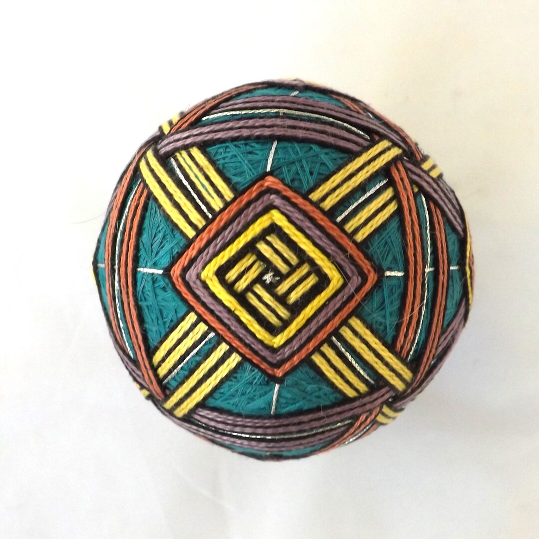 Japanese Temari Ball Handmade Rice Hulls and a Bell Inside, Six Woven ...