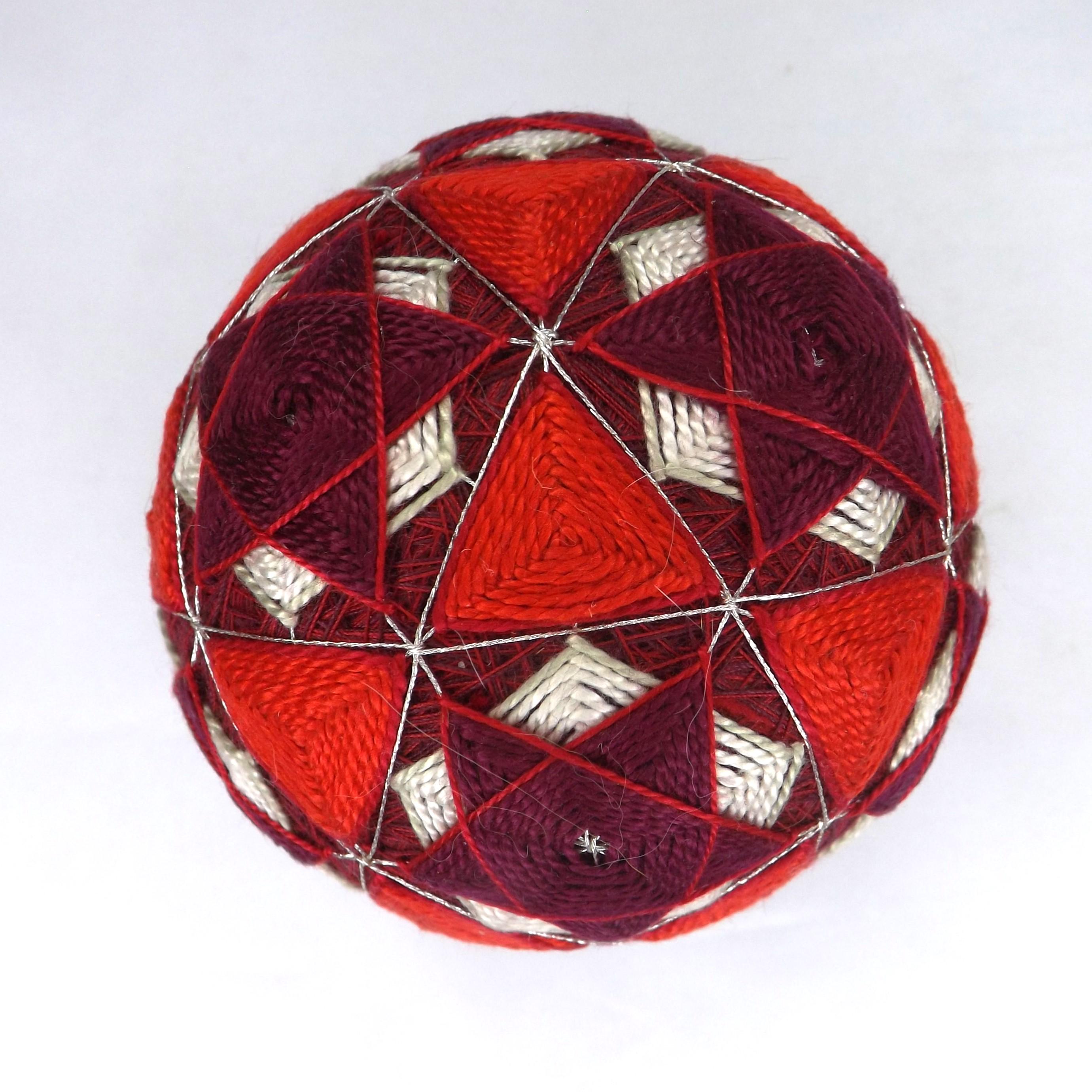 Japanese Temari Ball, Handmade by Me, Twelve Burgundy Stars Over Cream ...