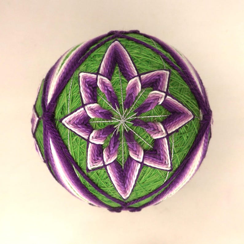Japanese Temari Ball Handmade by Me, Rice Hulls With Bell, Four Purple ...