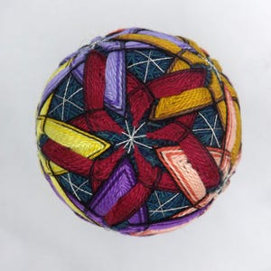 Japanese Temari Ball Handmade 12 Interlocking Multicolor Flowers Over ...