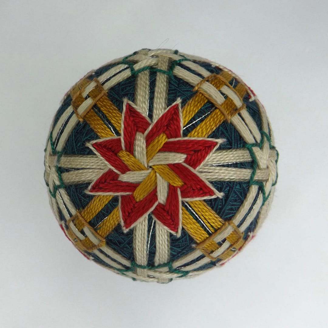 Japanese Temari Ball new Design , Handmade by Me, Tan and Gold Graphic ...