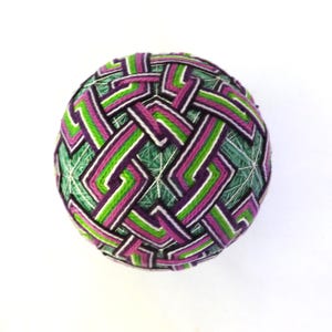Japanese Temari Ball Handmade Rice Hulls With Bell, With Eighteen Interlocking Squares and Eight ...