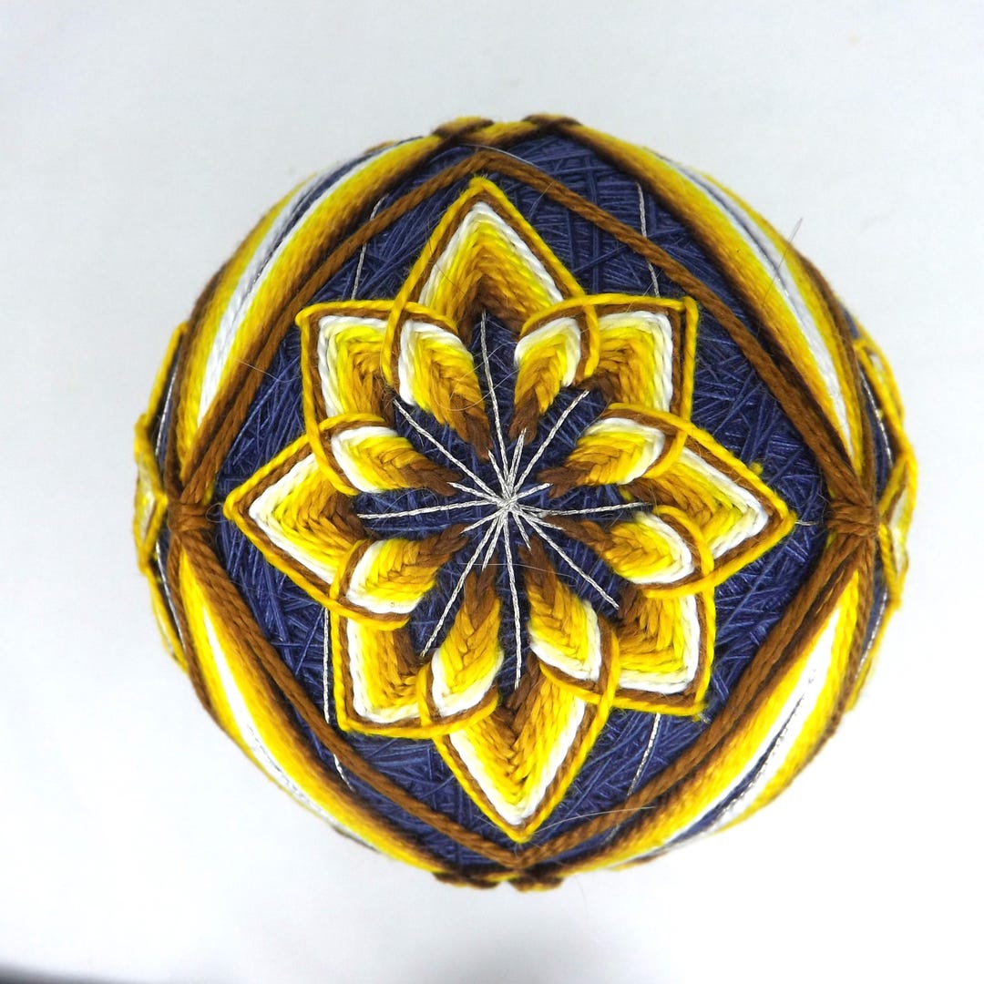 Japanese Temari Ball Handmade by Me "four Yellow Flowers in a Window ...