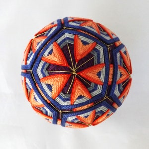 Japanese Temari Ball Handmade by Me, Twelve Blue Pentagons With Twenty ...