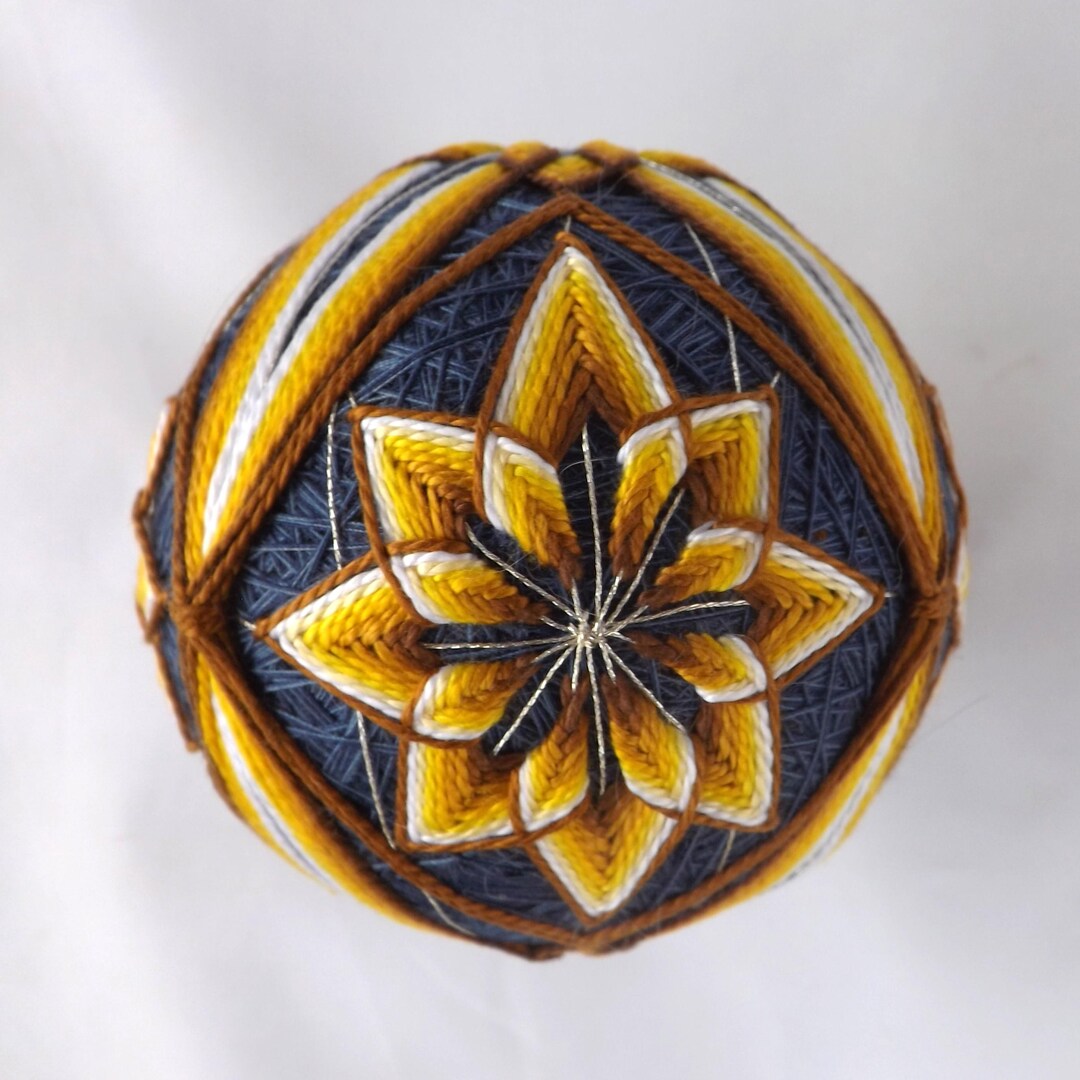 Japanese Temari Ball Handmade by Me "four Yellow Flowers in a Window ...