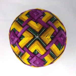 Japanese Temari Ball Handmade Rice Hulls With Bell, Mardi Gras Colors ...