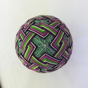 Japanese Temari Ball Handmade Rice Hulls With Bell, With Eighteen Interlocking Squares and Eight ...