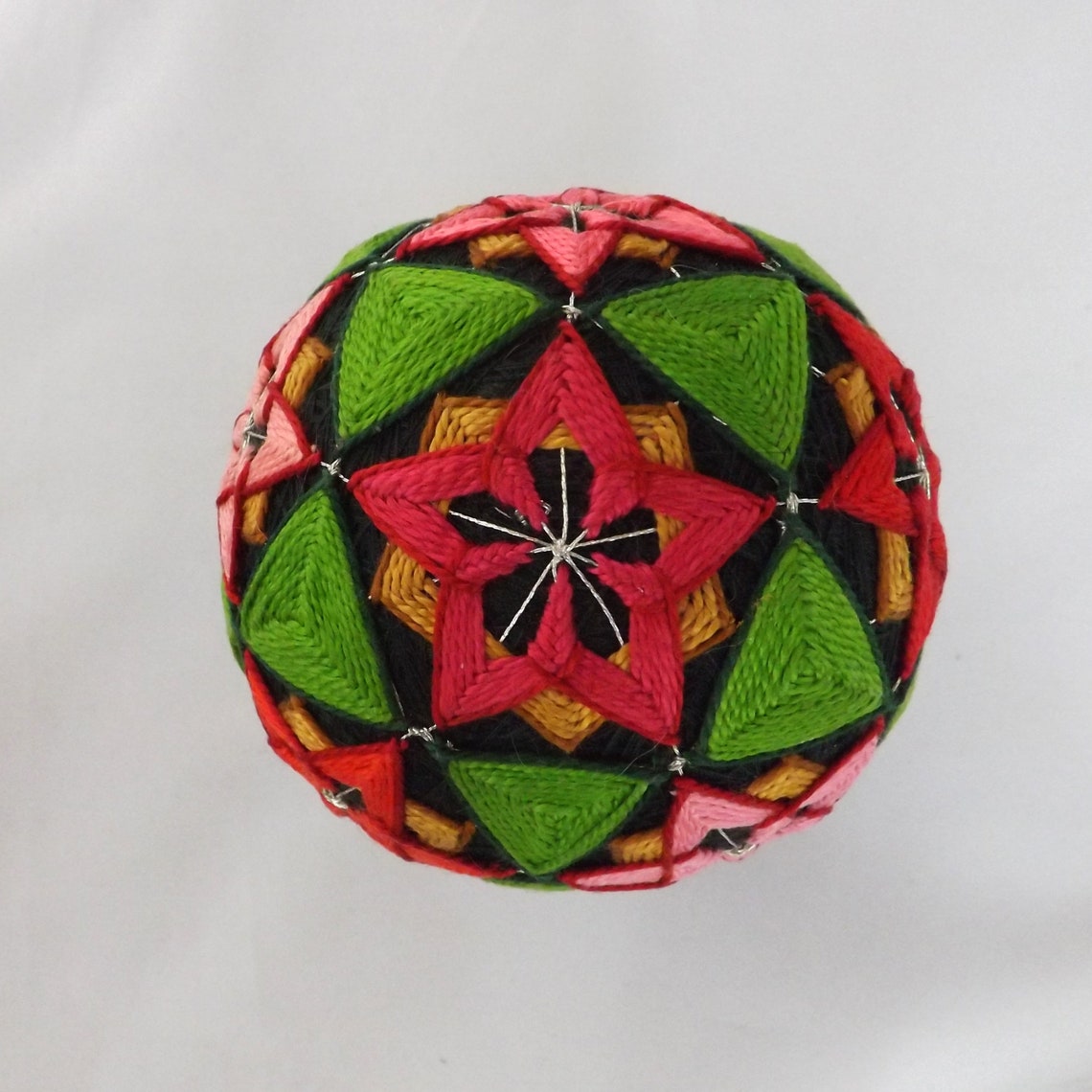 Japanese Temari Ball , Handmade by Me, Twelve Kiko Flowers in Pinks ...